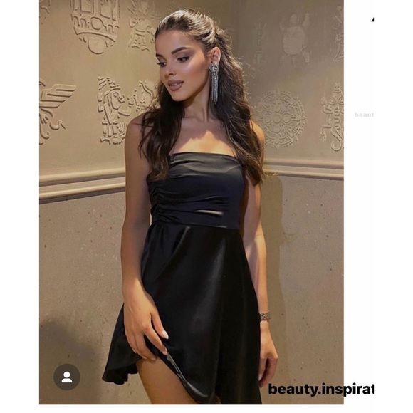 Zara | Dresses | Zara Black Strapless Satin Effect Dress | Poshmark